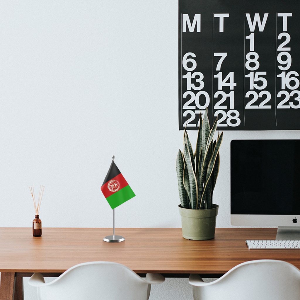 Afghanistan Single Table Flag with Stainless Steel Base and Pole with ...