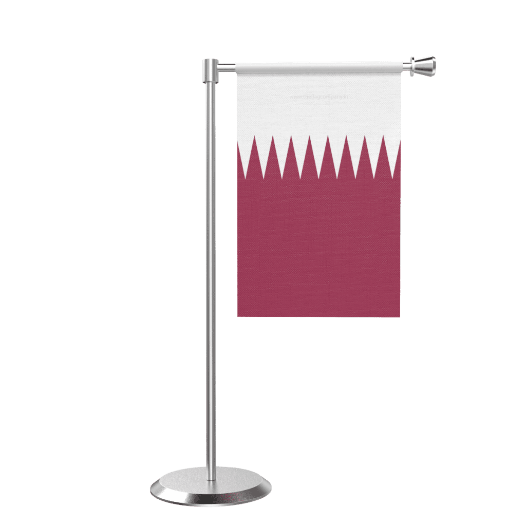 Qatar L Shape Single Table Flag With Stainless Steel Base And Pole ...