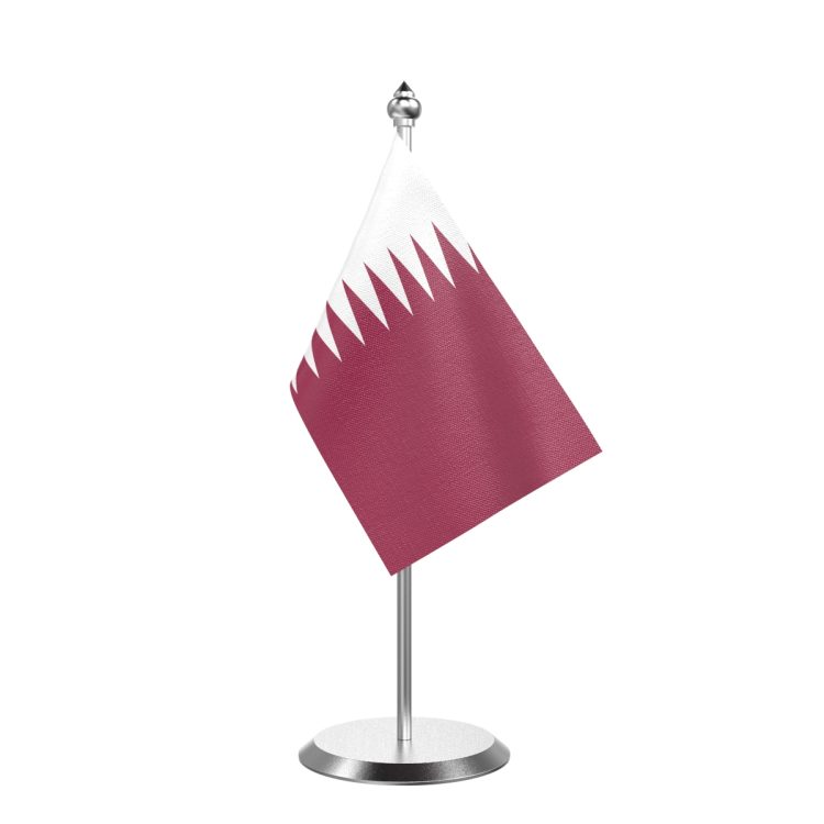 Qatar Table Flag With Stainless Steel Base and Pole - Seher Flags