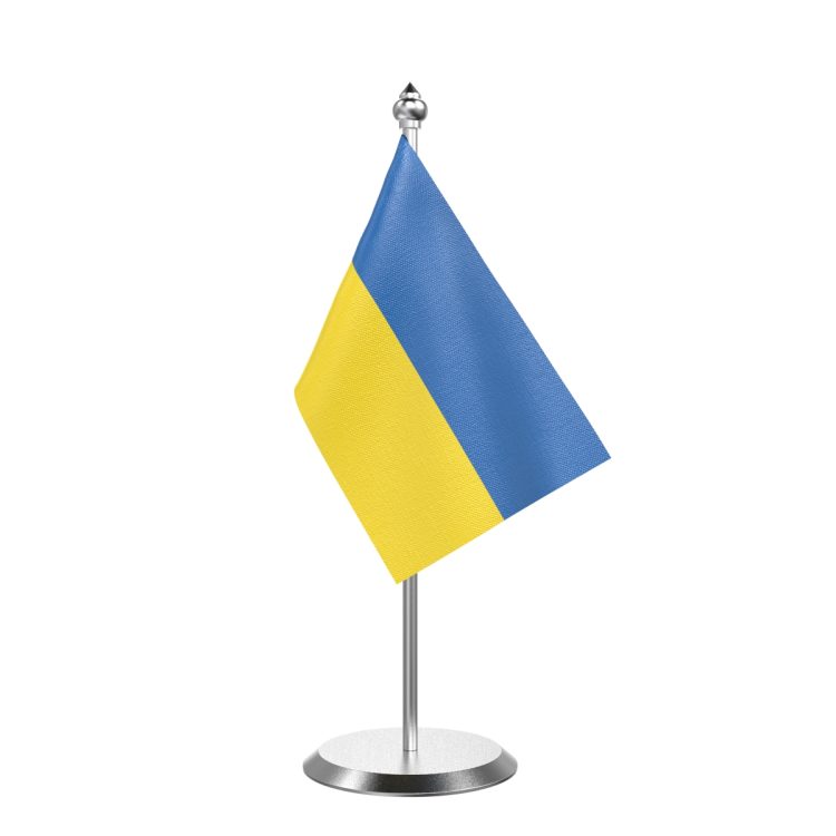 Ukraine Table Flag With Stainless Steel Base and Pole - Seher Flags